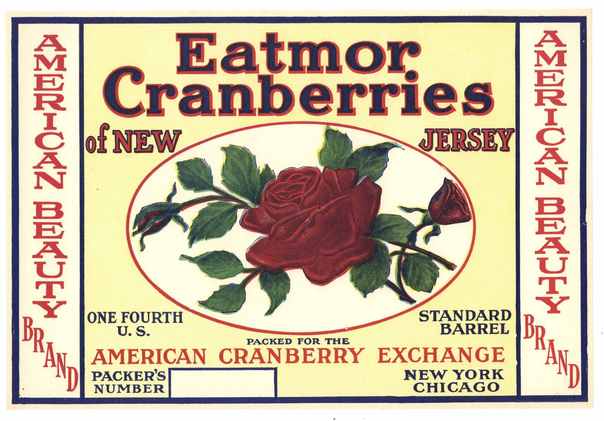 American Beauty Brand Vintage New Jersey Cranberry Crate Label, 1/4 ...