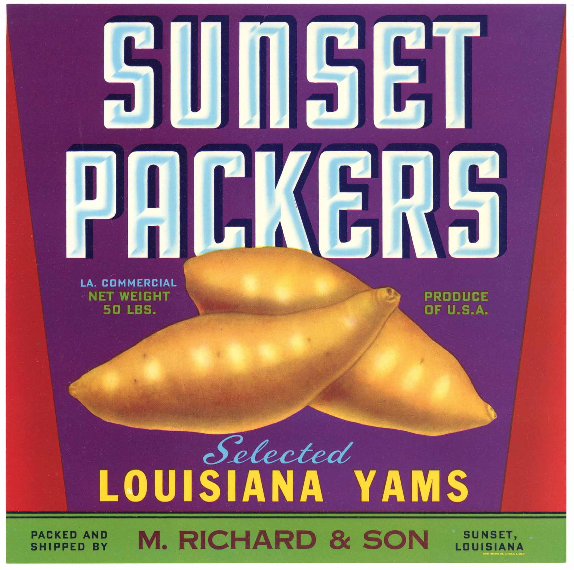 Sunset Packers Brand Vintage Louisiana Yam Crate Label – thelabelman