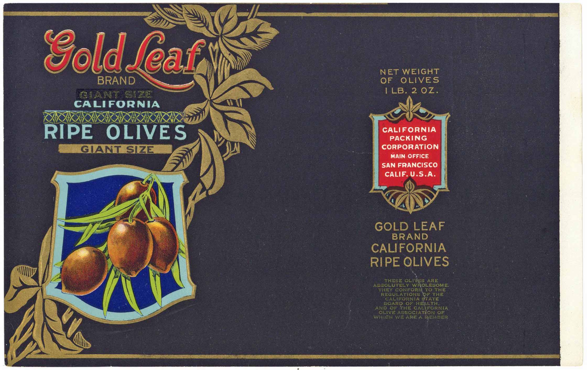 Gold Leaf Brand Vintage Olive Can Label, L – thelabelman