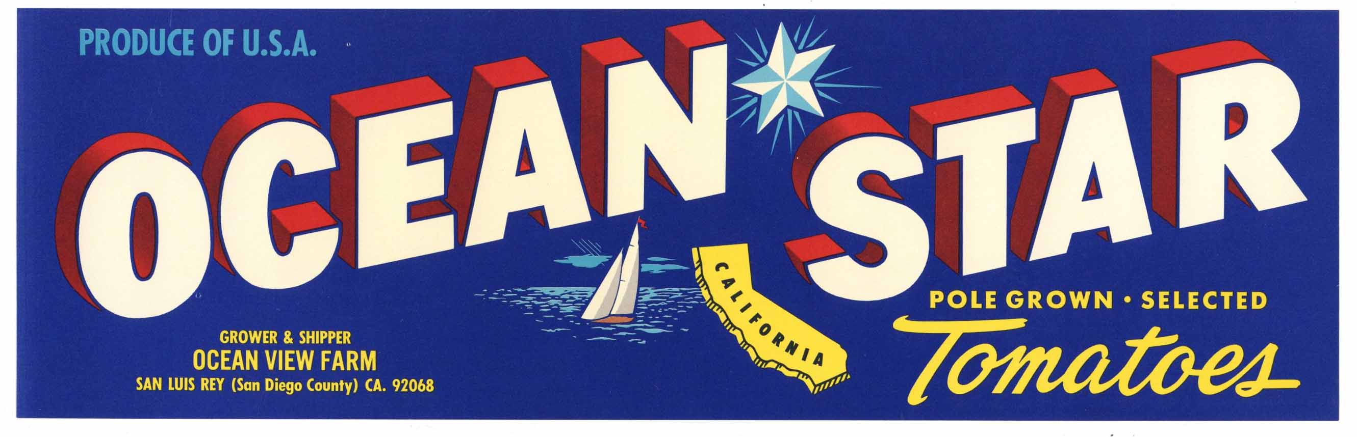 Ocean Star Brand Vintage San Diego County Tomato Crate Label – thelabelman