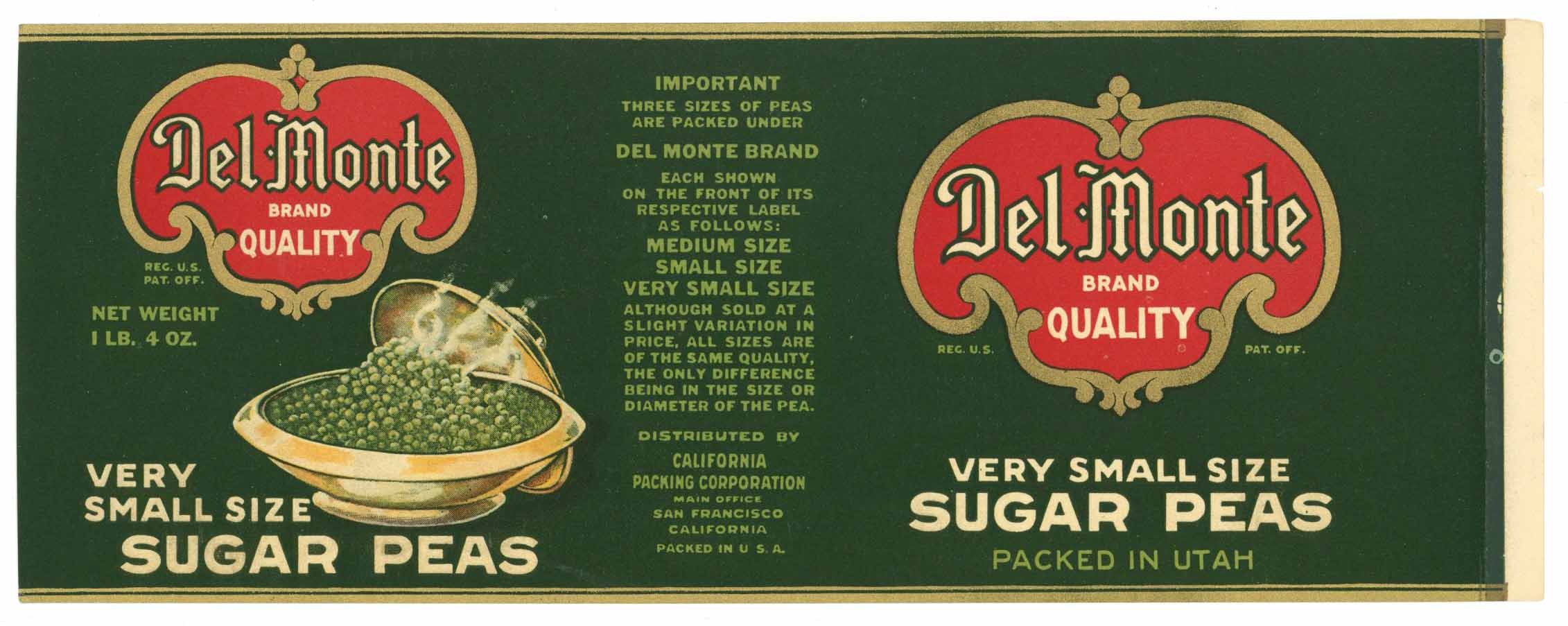Del Monte Brand Vintage Sugar Peas Can Label, server – thelabelman