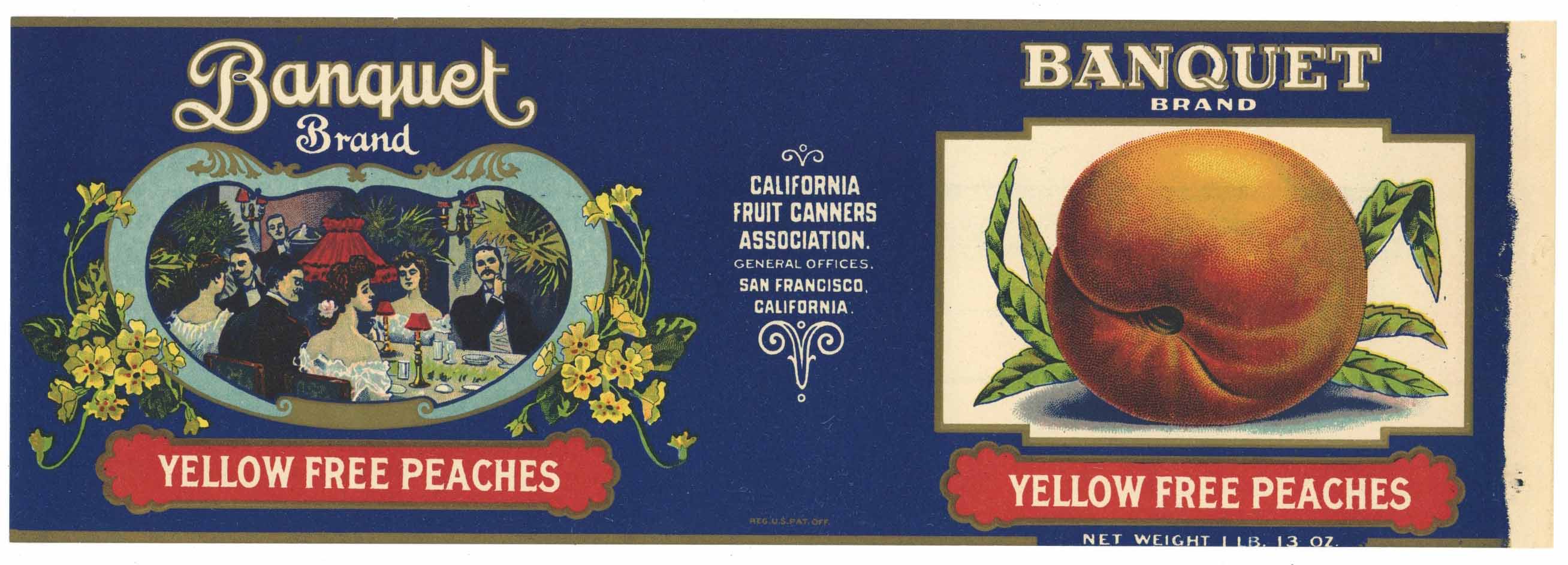 Banquet Brand Vintage Yellow Free Peaches Can Label – thelabelman
