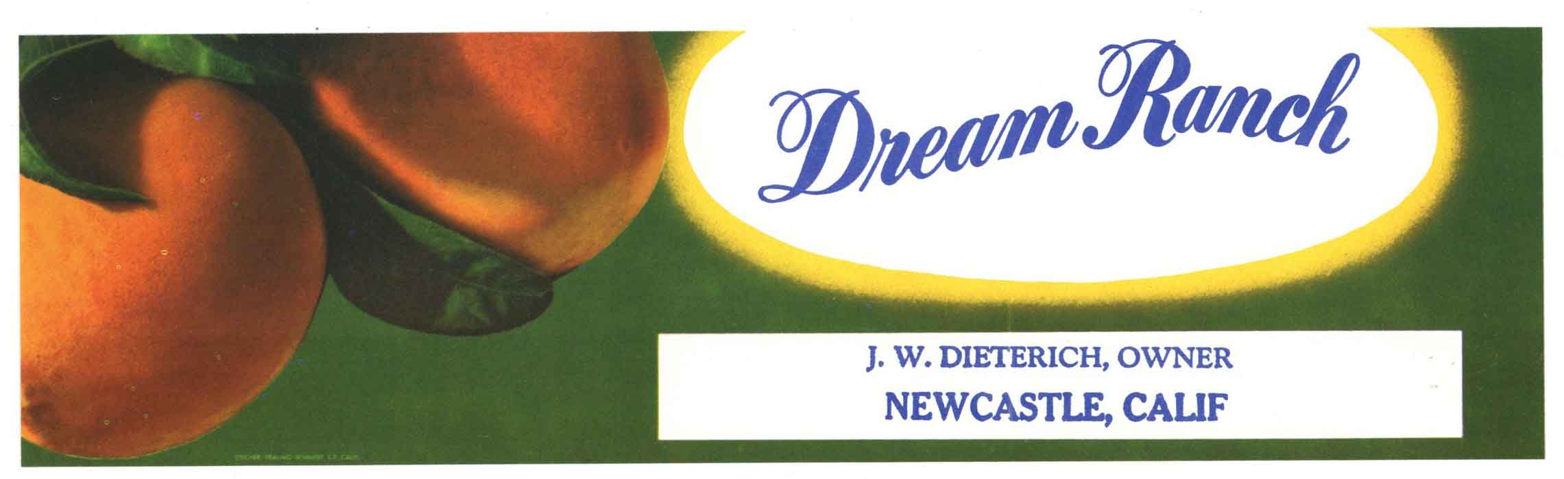 Dream Ranch Brand Vintage Newcastle, Placer County Peach Crate Label ...