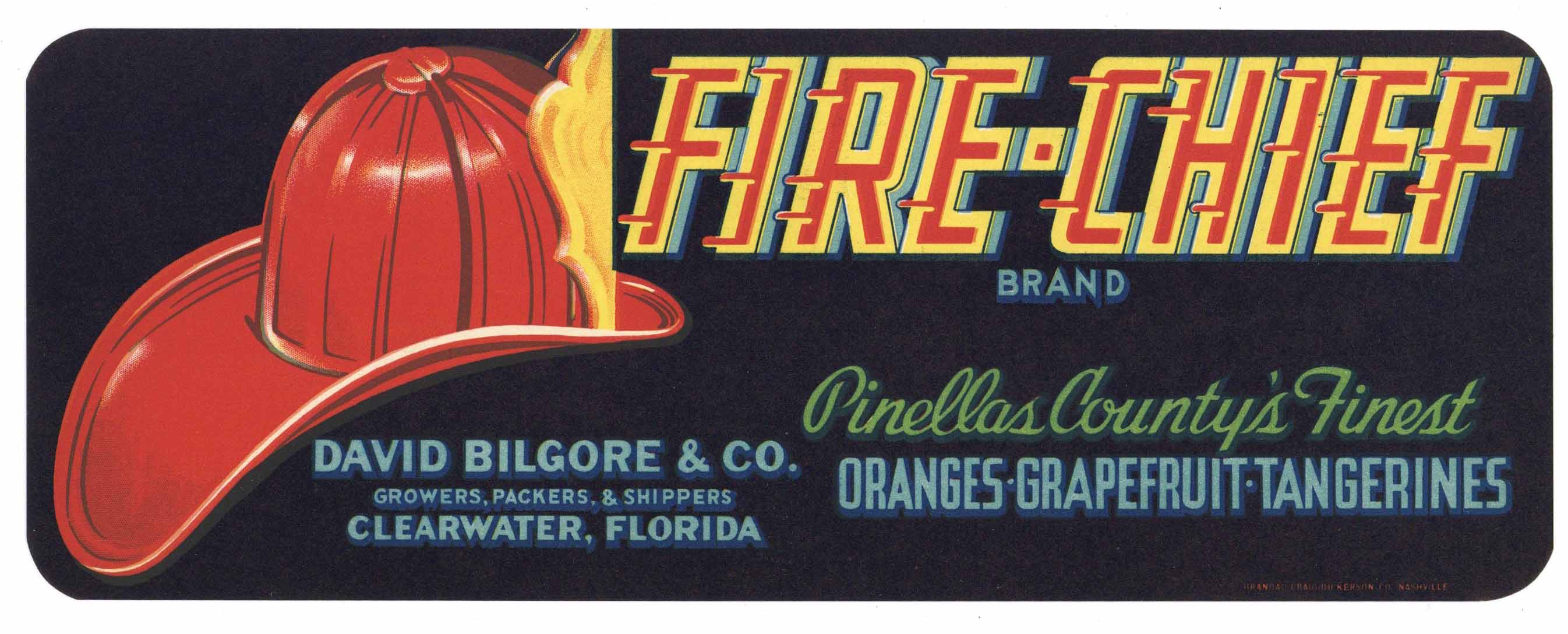 Fire-Chief Brand Vintage Clearwater Florida Citrus Crate Label ...