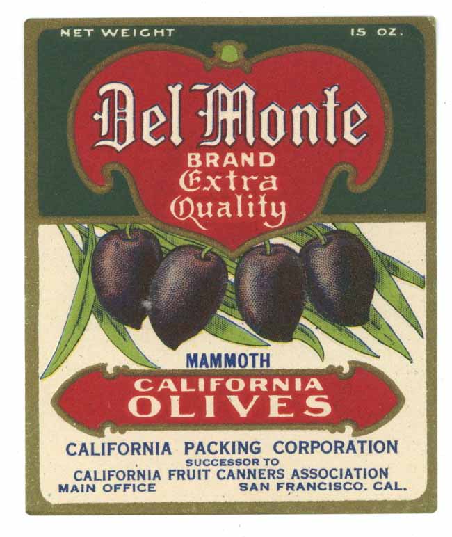 Del Monte Brand Vintage Olive Bottle Label – thelabelman