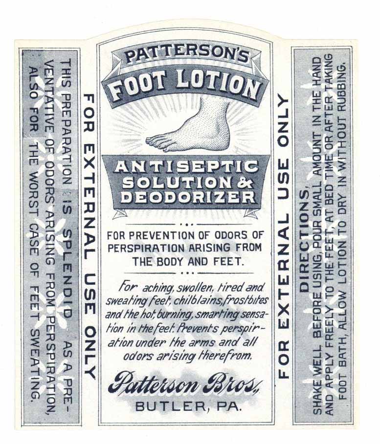 Patterson's Foot Lotion Brand Vintage Antiseptic Bottle Label – thelabelman