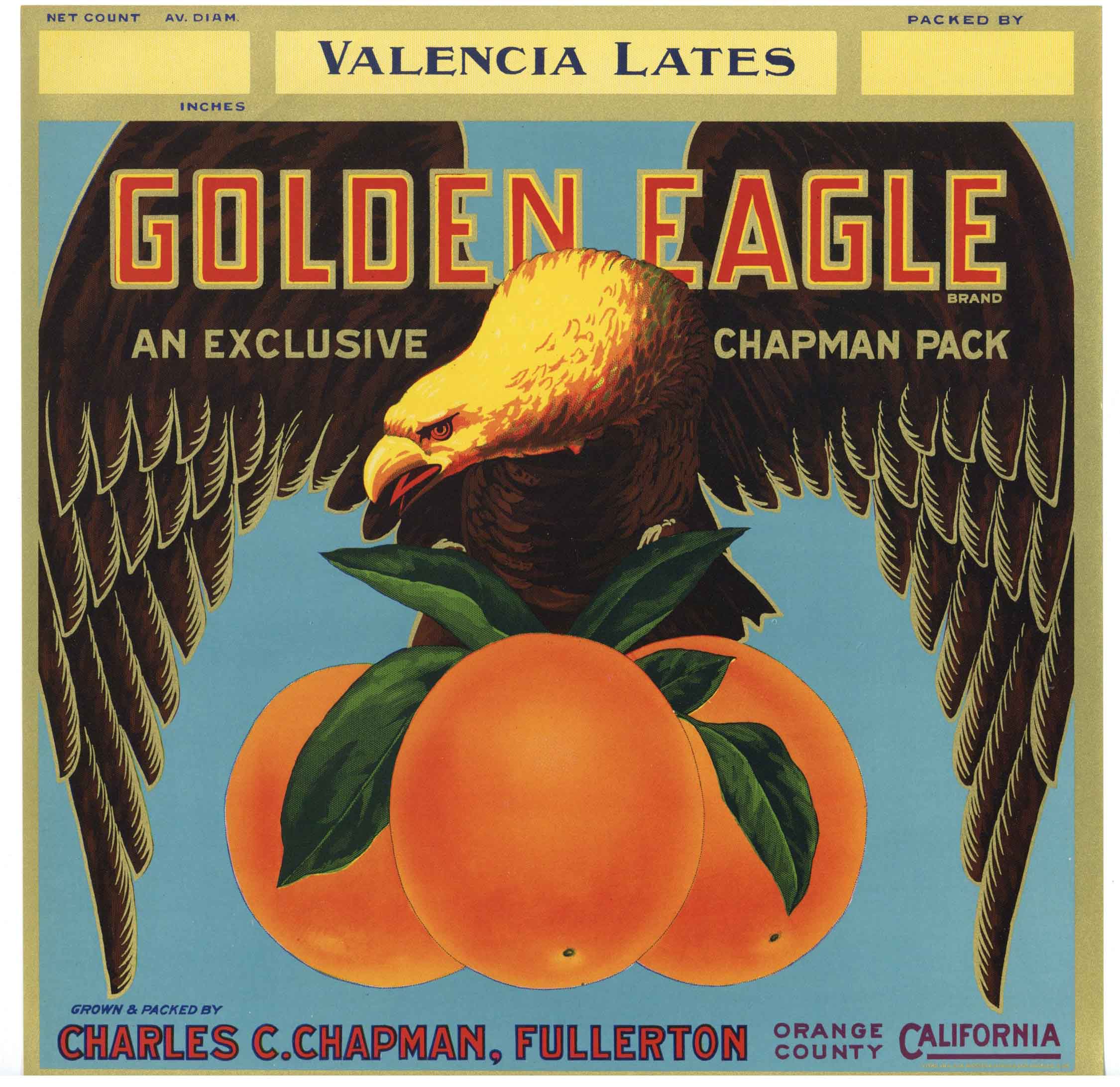 Golden Eagle Brand Vintage Fullerton Orange Crate Label, vl, ht ...