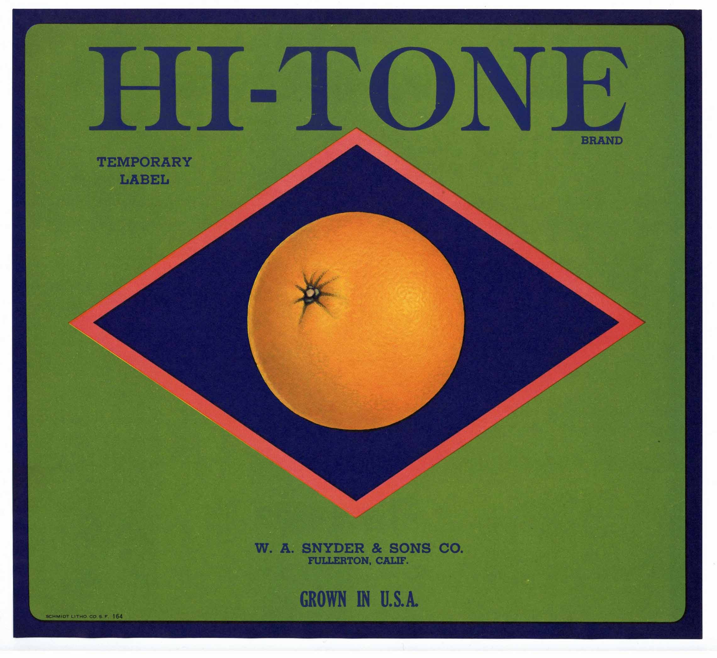 Hi-Tone Brand Vintage Fullerton Orange Crate Label, s – thelabelman
