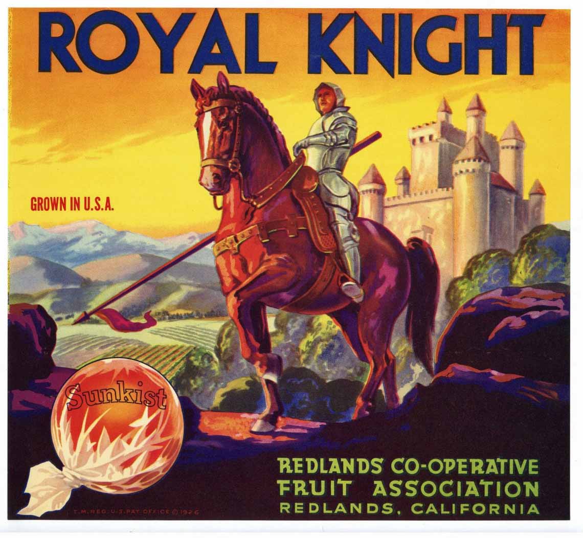 Royal Knight Brand Vintage Redlands Orange Crate Label – thelabelman