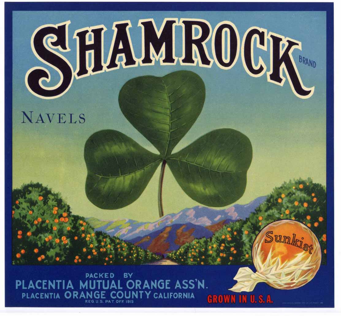 Shamrock Brand Vintage Placentia Orange Crate Label n – thelabelman