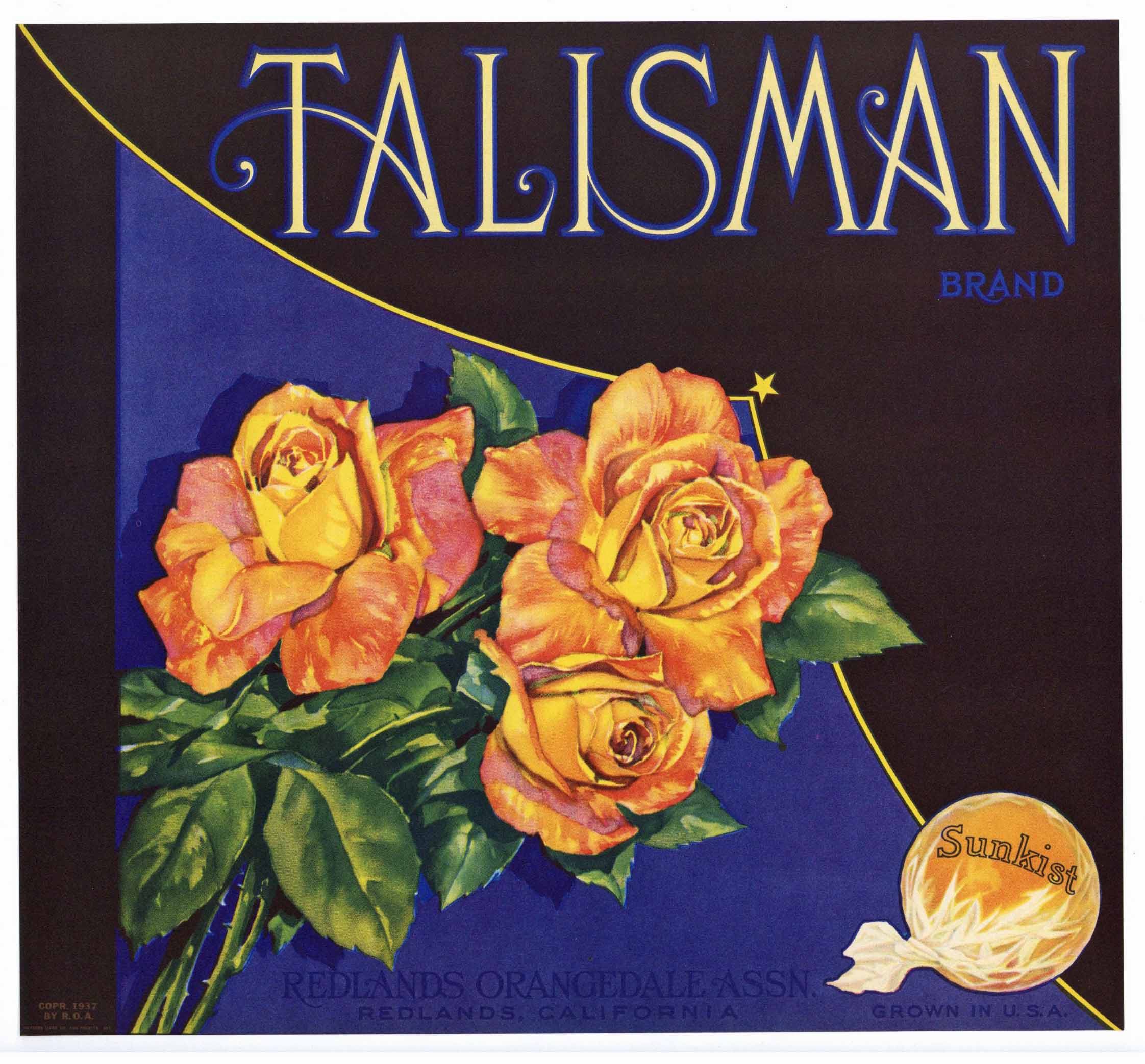 Talisman Brand Vintage Redlands Orange Crate Label – thelabelman
