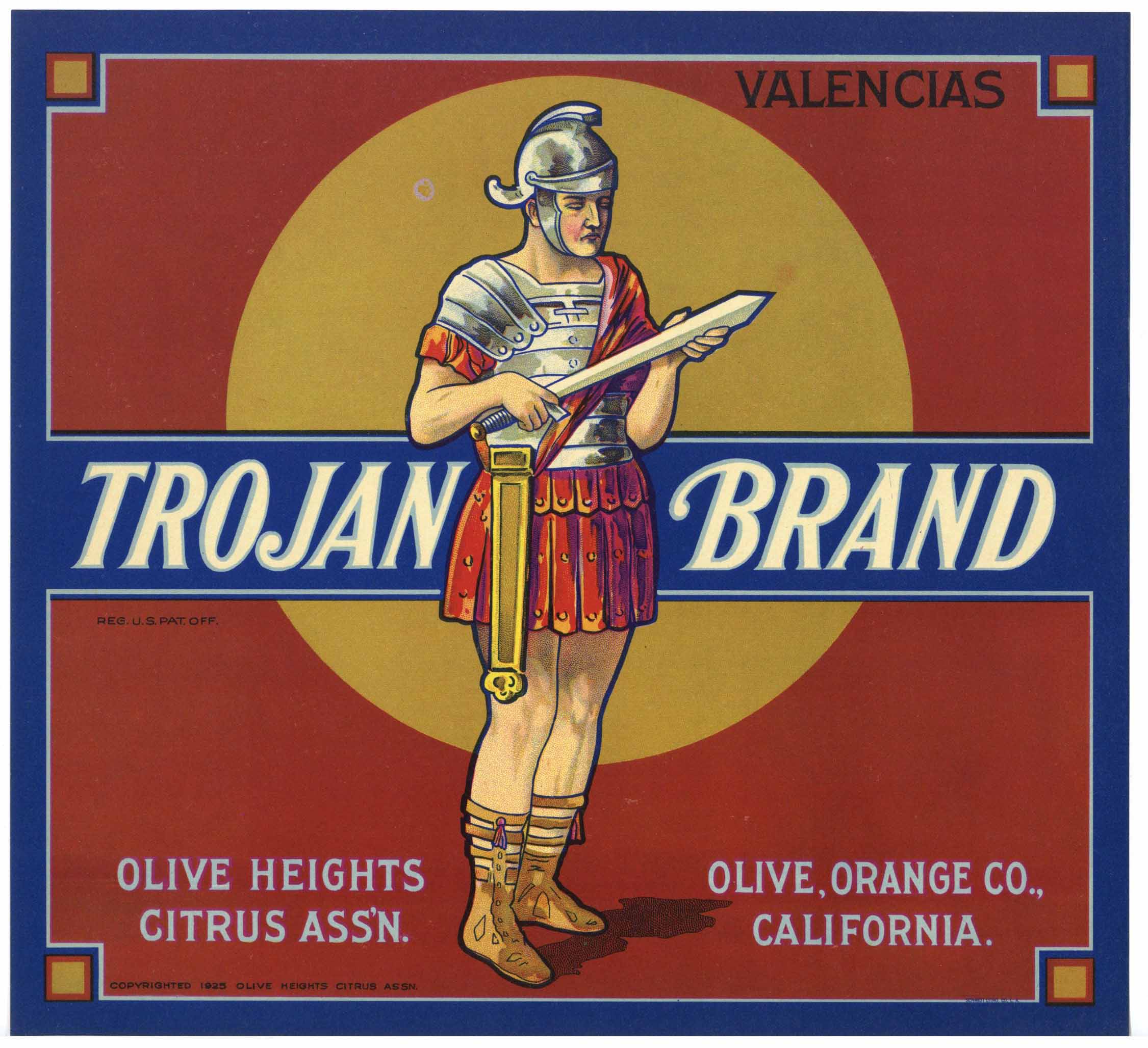 Trojan Brand Vintage Olive Heights Orange Crate Label – thelabelman