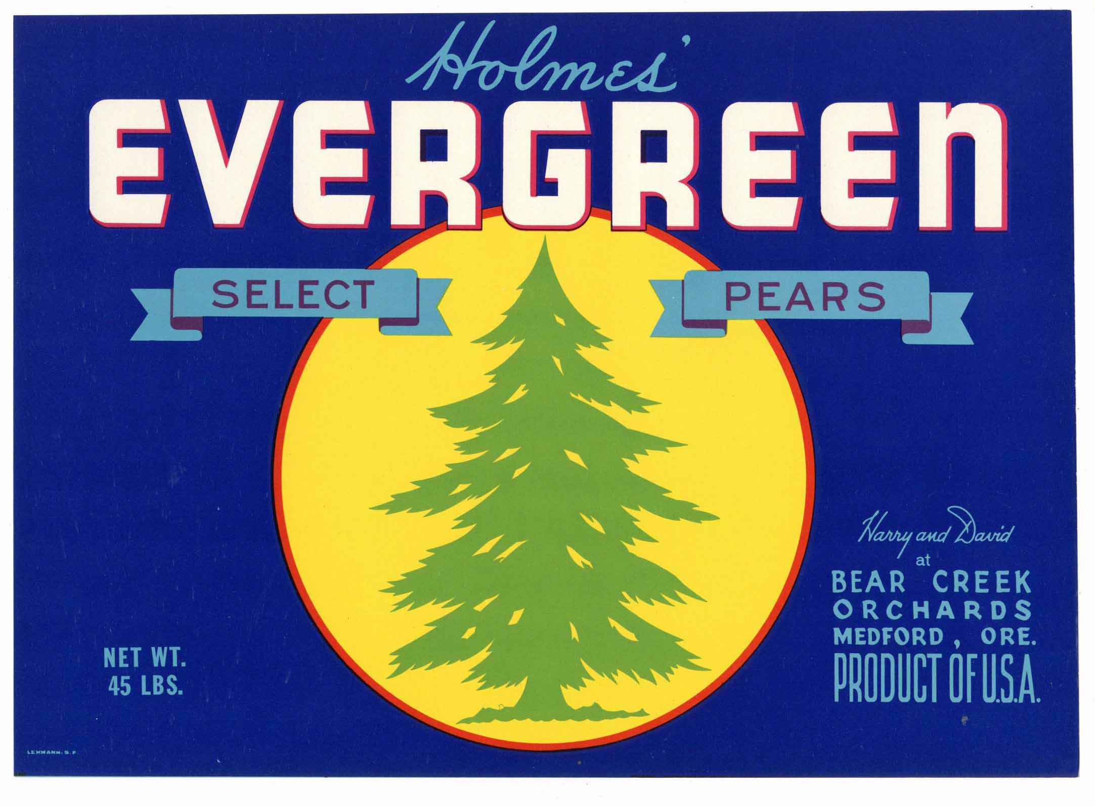 Evergreen Brand Vintage Medford Oregon Pear Crate Label, Select ...