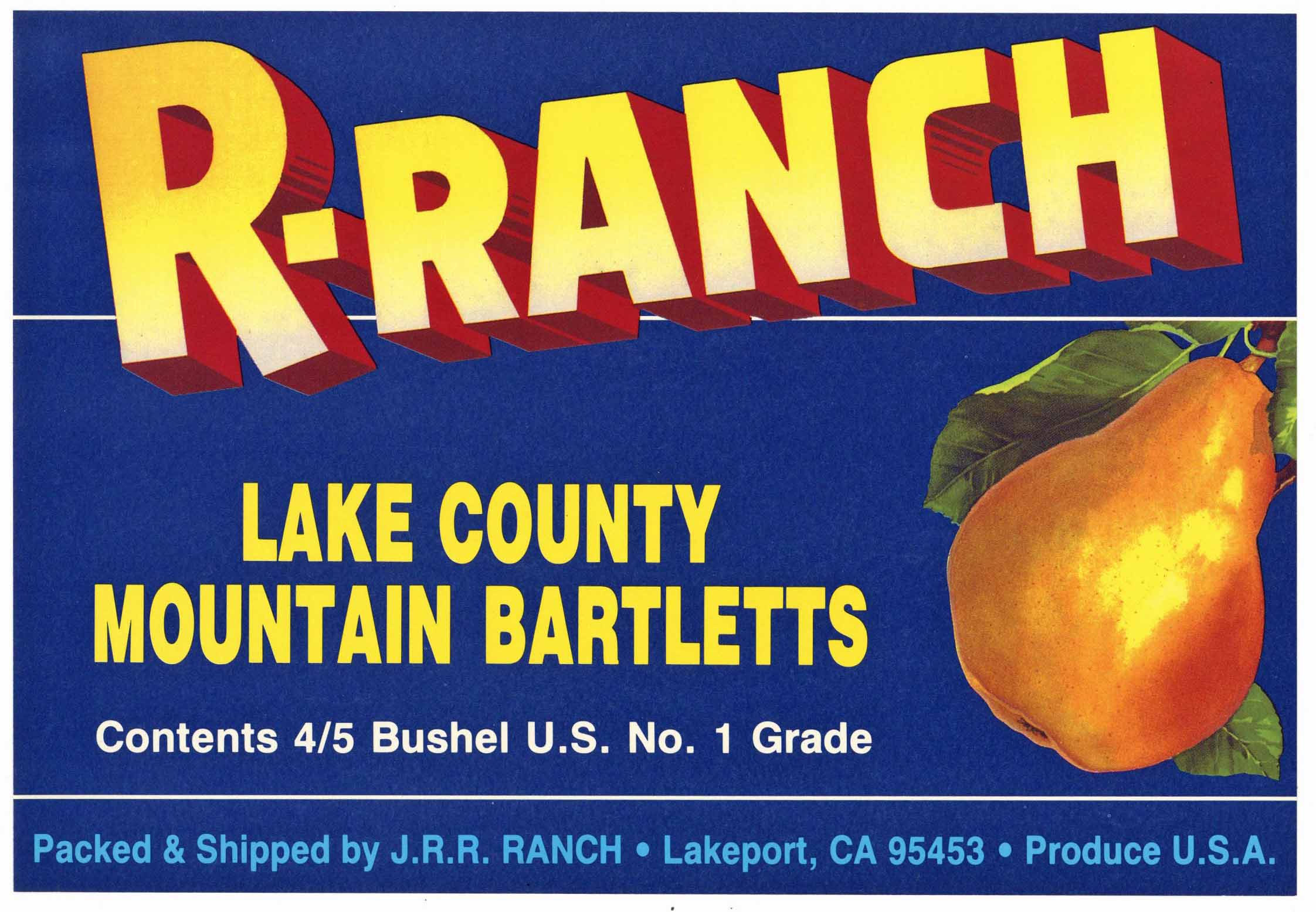 R-Ranch Brand Vintage Lakeport Pear Crate Label – thelabelman