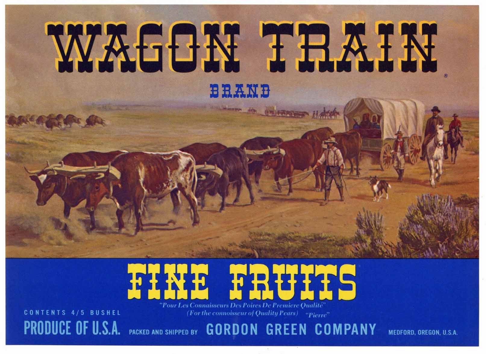 Wagon Train Brand Vintage Medford Oregon Pear Crate Label b – thelabelman