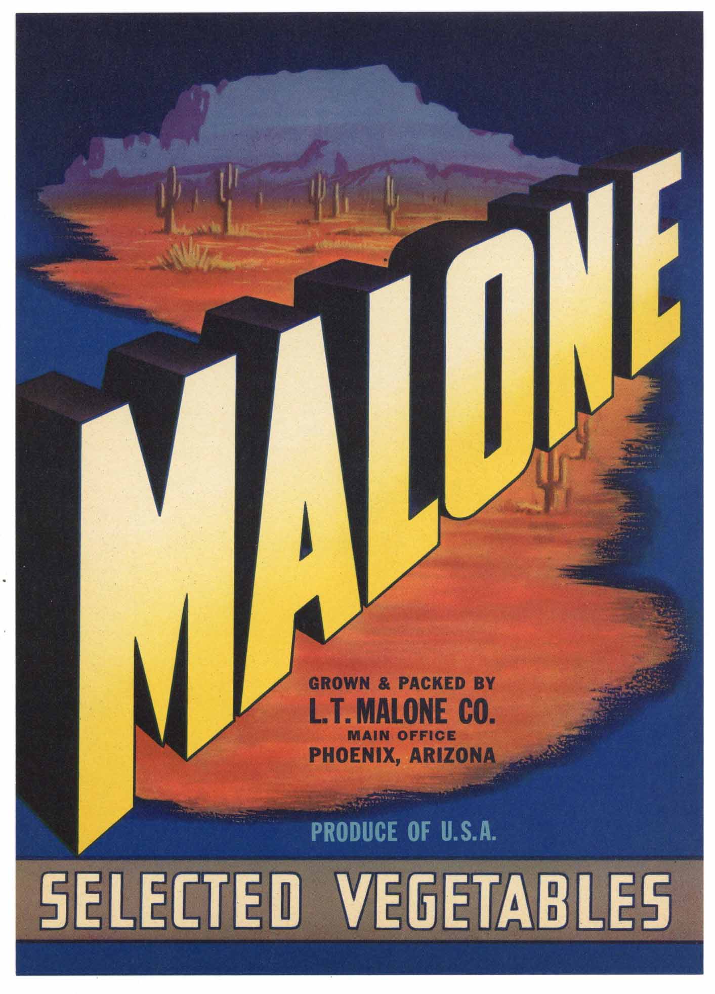 Malone Brand Vintage Phoenix Arizona Vegetable Crate Label – thelabelman