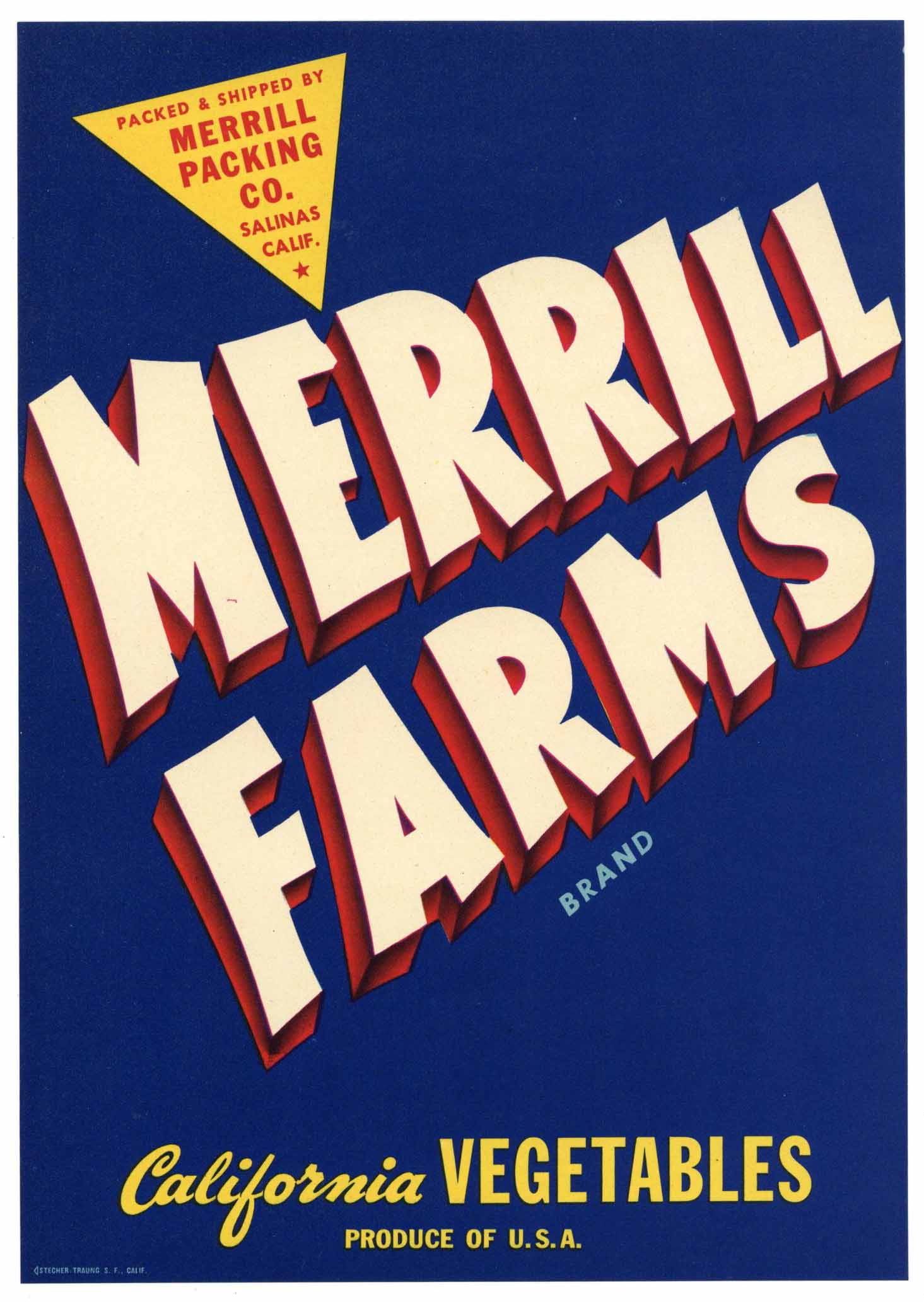 Merrill Farms Brand Vintage Salinas Vegetable Crate Label – thelabelman
