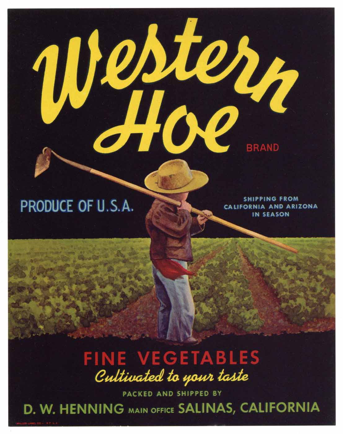 Western Hoe Brand Vintage Salinas Vegetable Crate Label – thelabelman