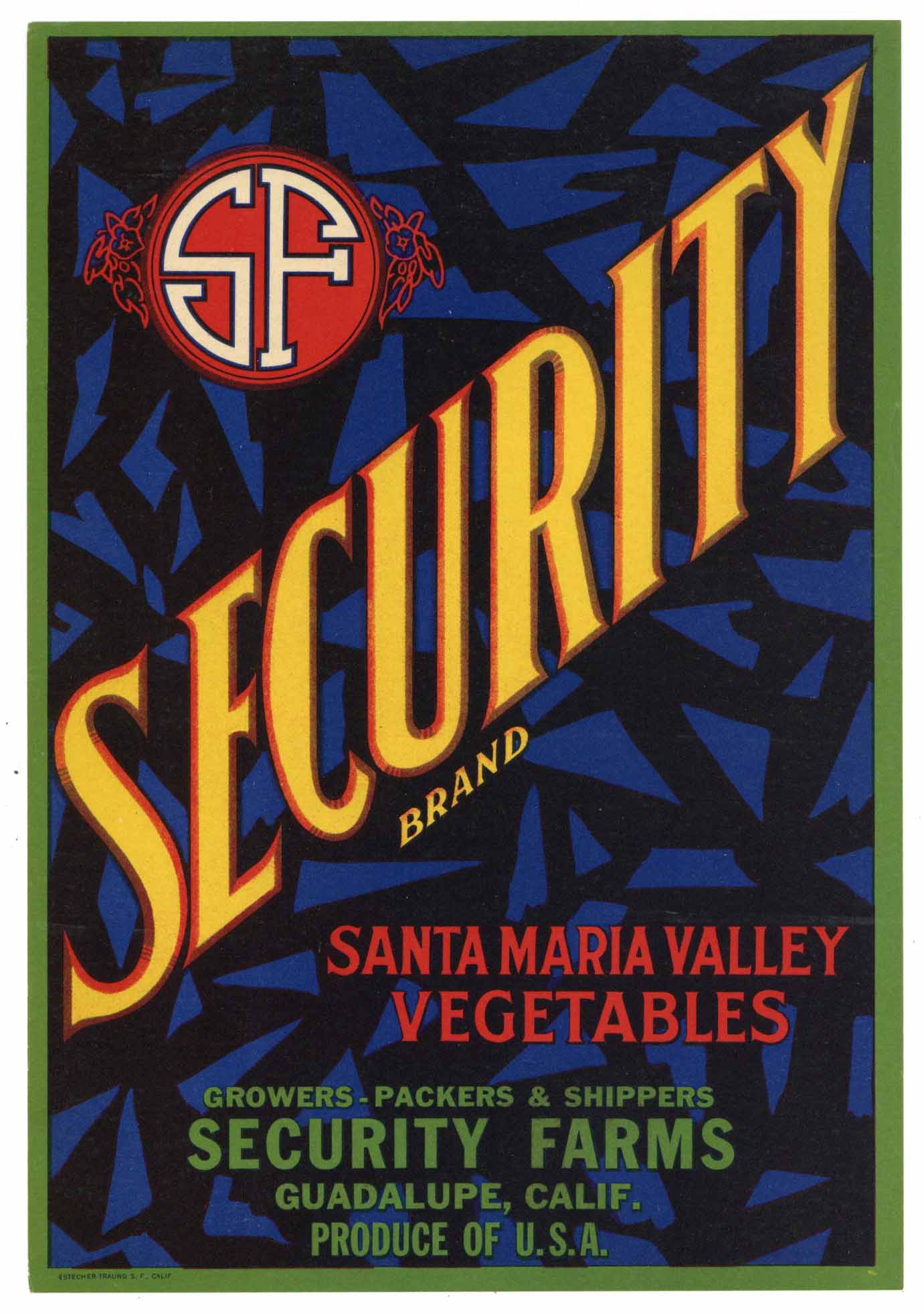 Security Brand Vintage Santa Maria Valley Vegetable Crate Label, Secur ...