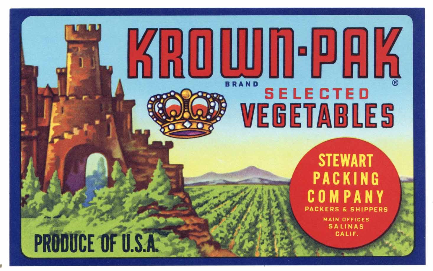 Krown-Pak Brand Vintage Salinas Vegetable Crate Label – thelabelman
