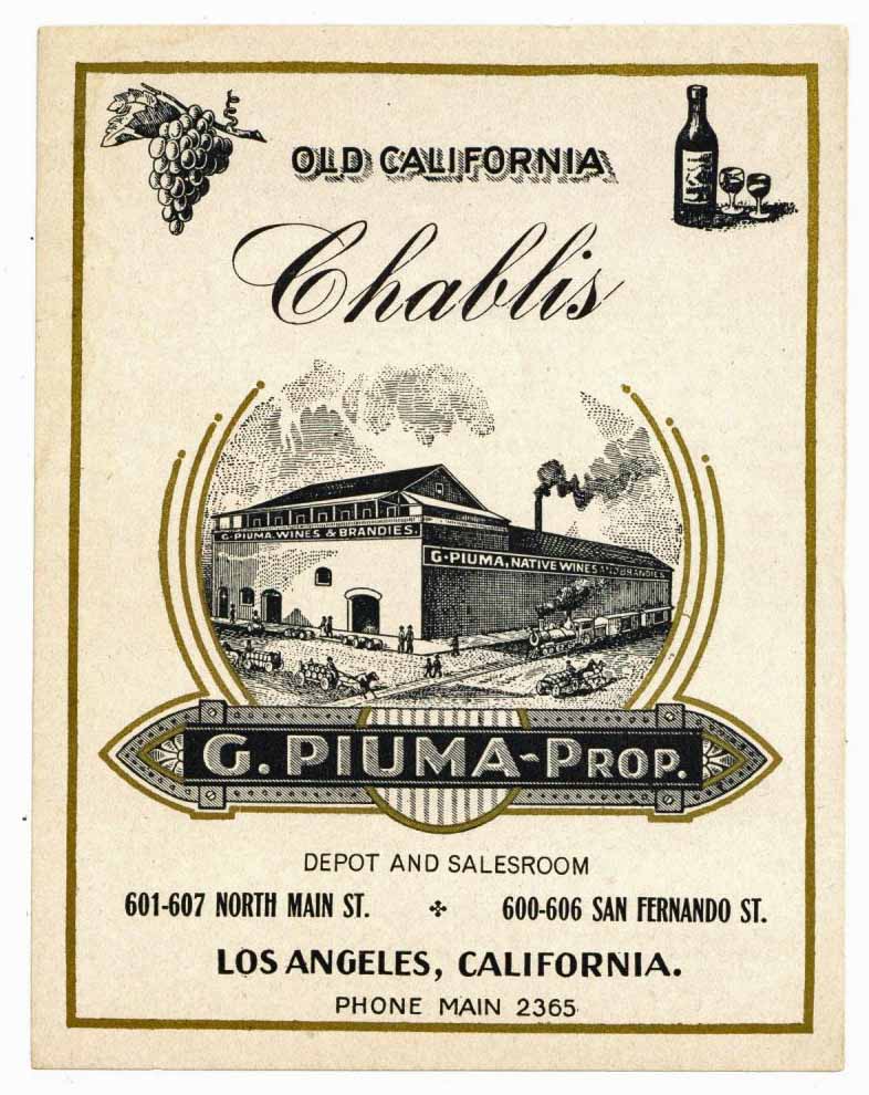 Old California Brand Vintage G. Piuma Chablis Wine Label – thelabelman