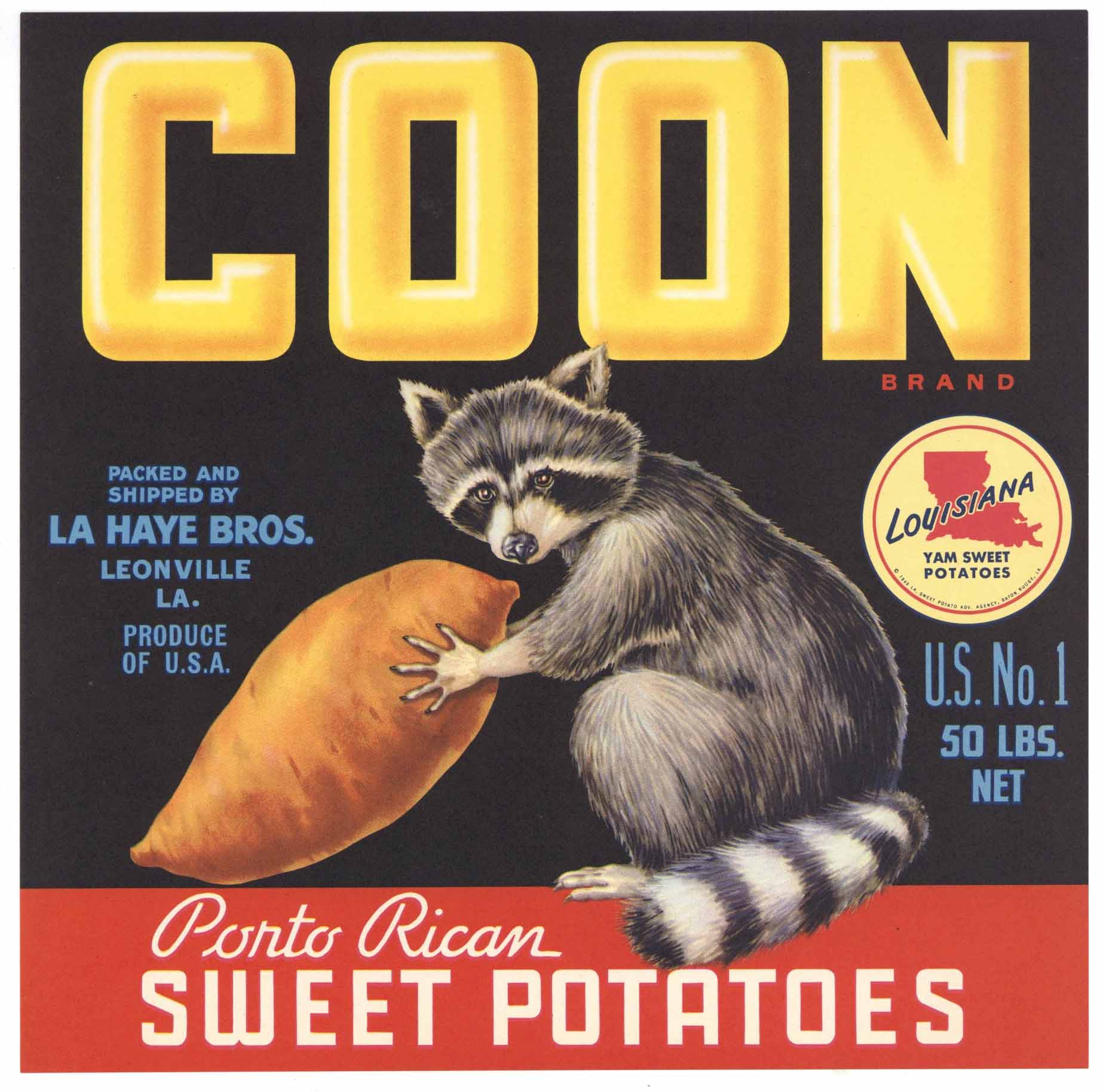 Coon Brand Vintage Leonville Louisiana Yam Crate Label – thelabelman