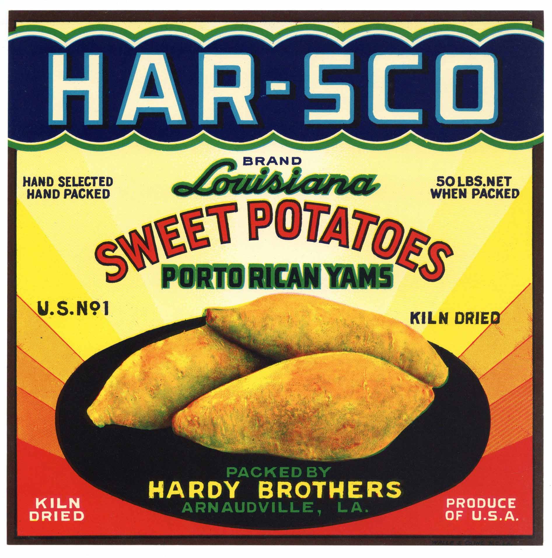 Har-Sco Brand Vintage Arnaudville Louisiana Yam Crate Label – thelabelman