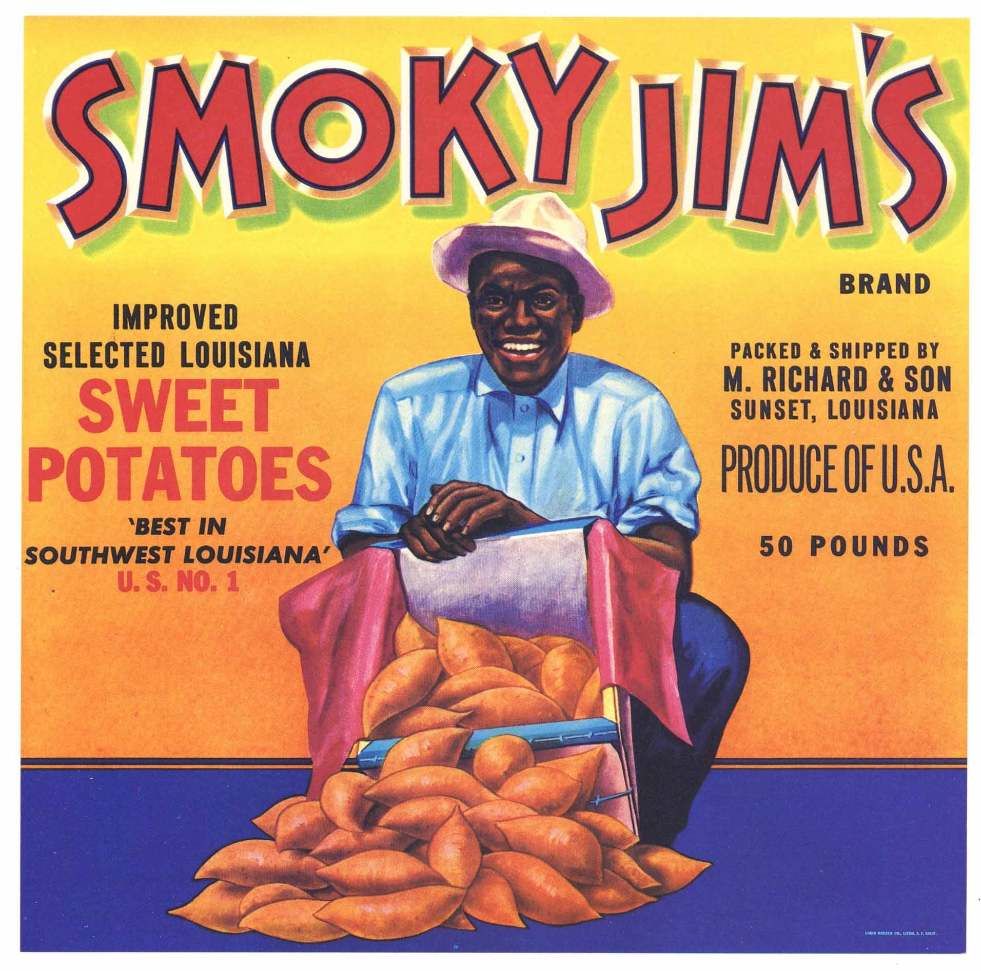 Smoky Jim's Brand Vintage Sunset Louisiana Yam Crate Label – thelabelman