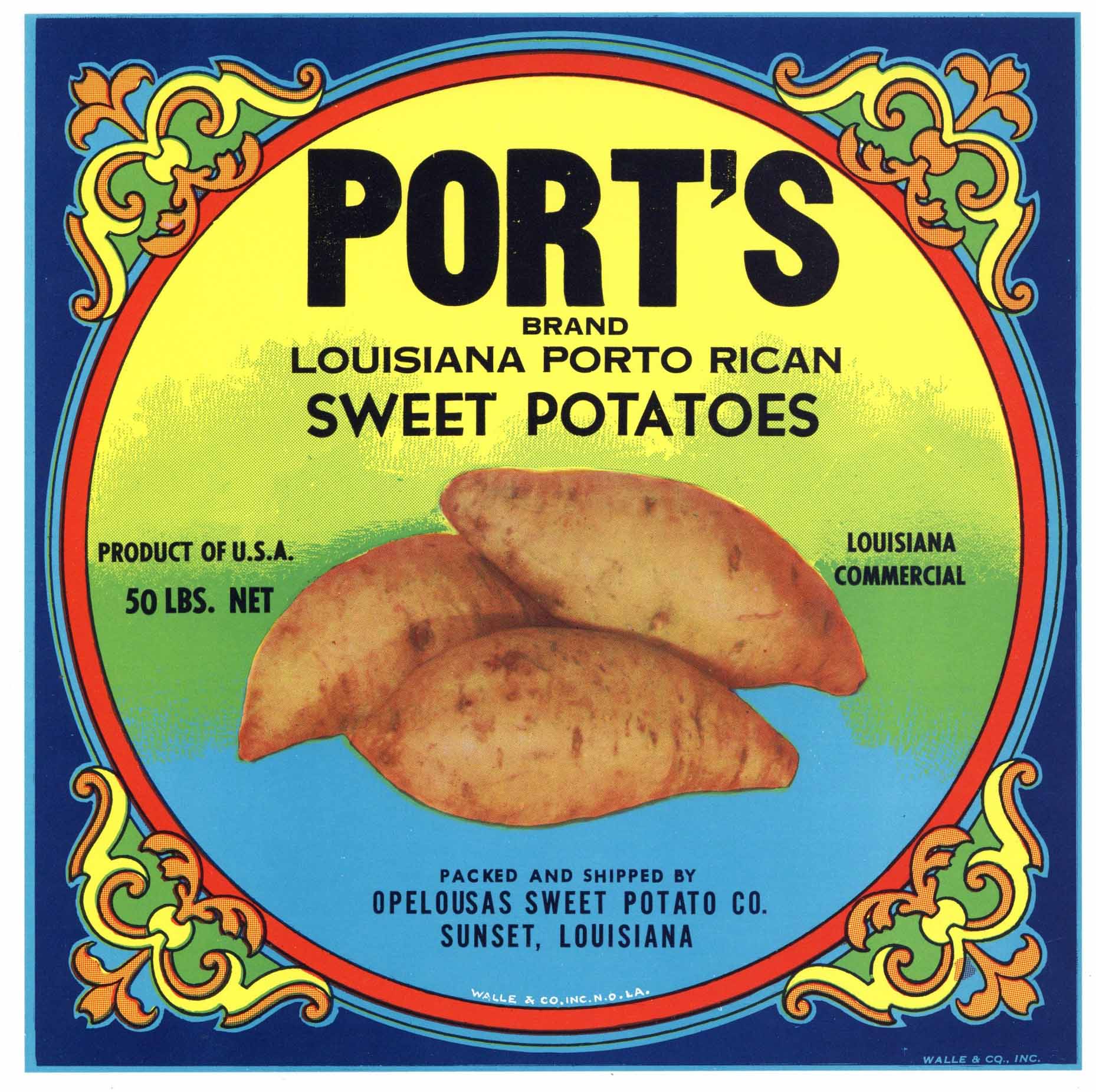 Port's Brand Vintage Sunset Louisiana Yam Crate Label – thelabelman