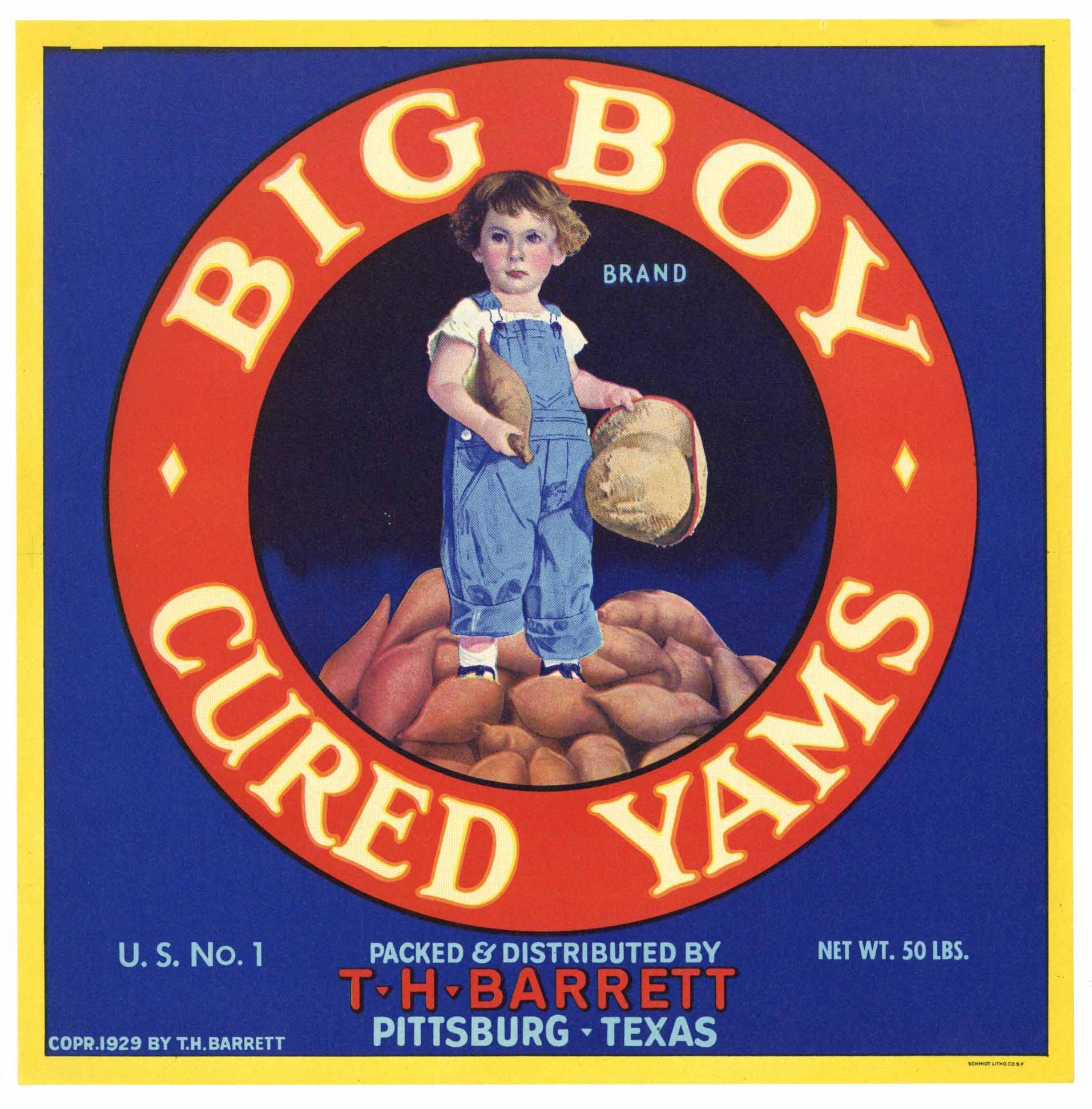 Big Boy Brand Vintage Pittsburgh Texas Yam Crate Label – thelabelman