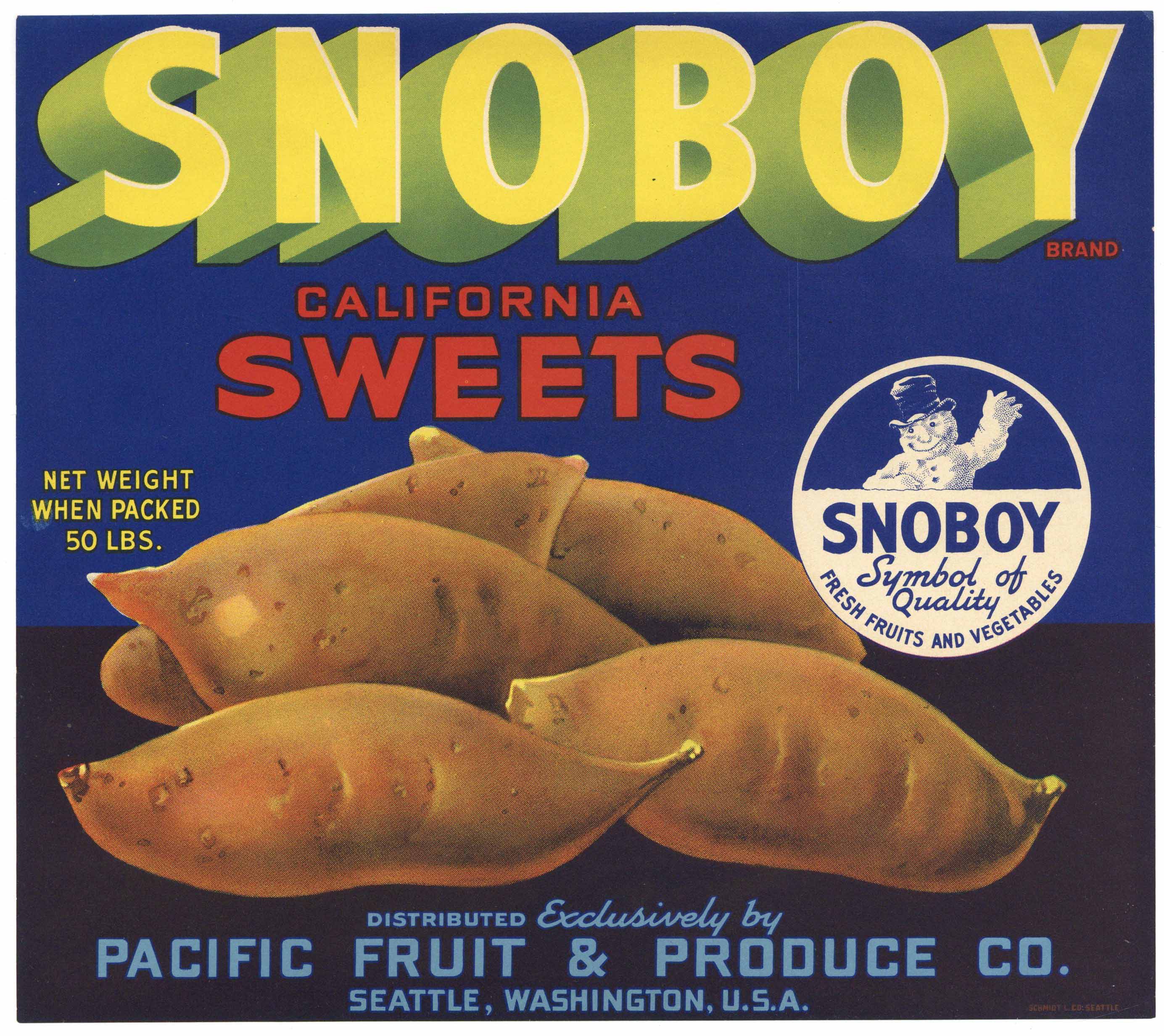 Snoboy Brand Vintage Seattle Washington Yam Crate Label – thelabelman
